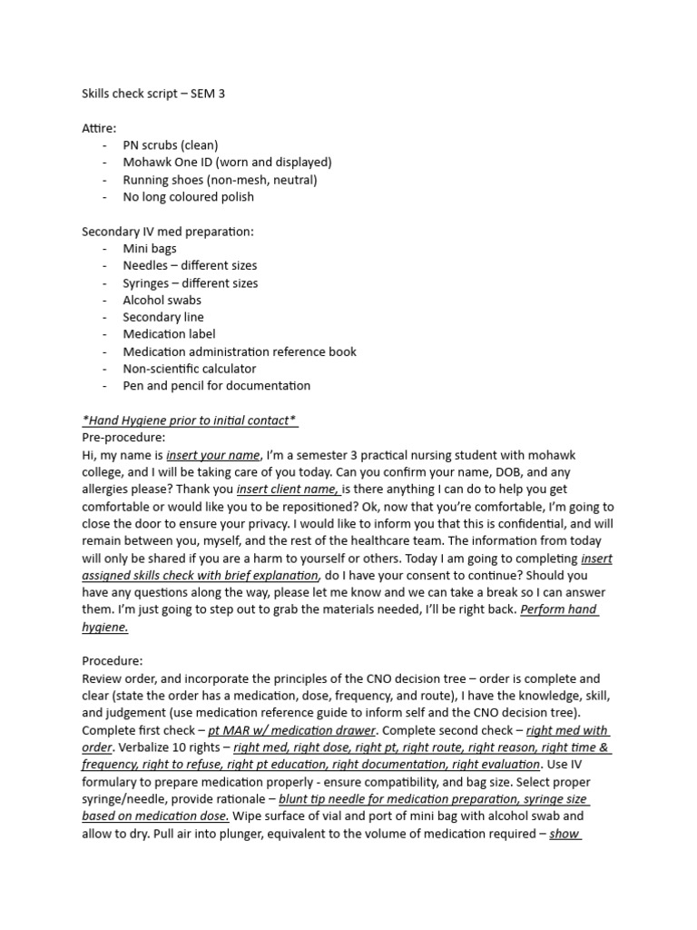 Skills Check Sem 3 - Script | PDF | Wound | Catheter