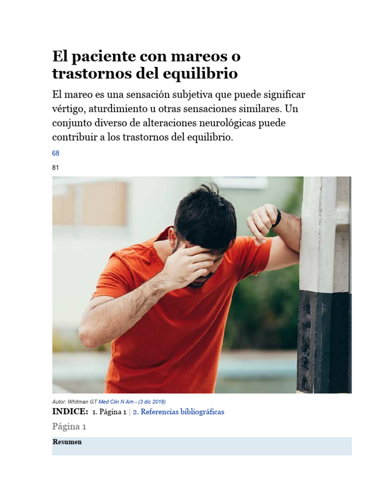 El paciente con mareos o trastornos del equilibrio | PDF | Vértigo ...