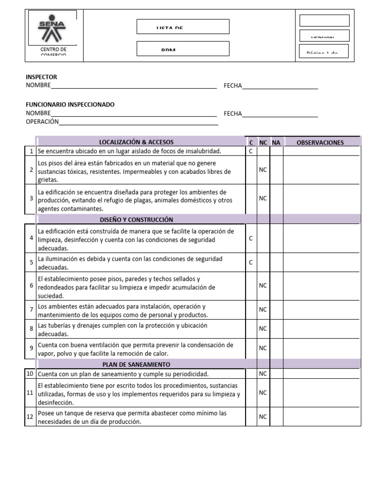 Formato Check List Inspeccion de Restaur | PDF | Agua | Seguridad ... Formato Check List Inspeccion de Restaur | PDF | Agua | Seguridad ...