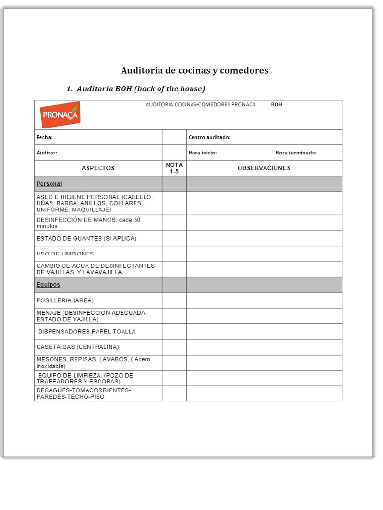 Auditoria de Cocinas y Comedores - PDF | PDF