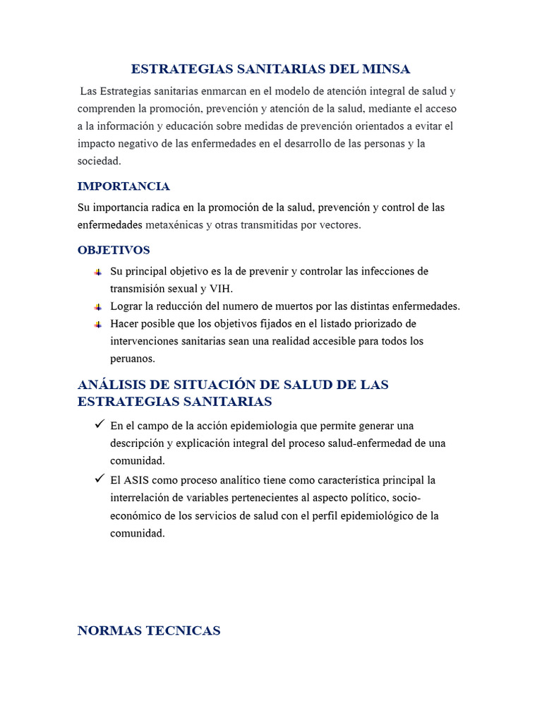 Estrategias Sanitarias Del Minsa | PDF