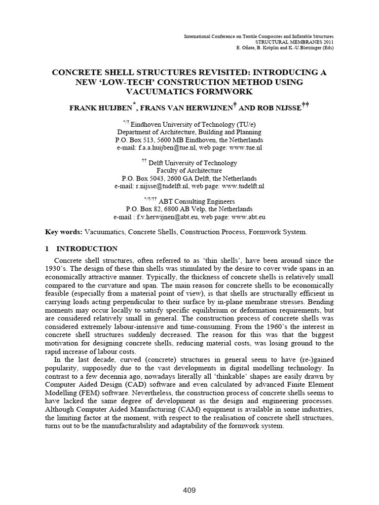 MEMBRANES_2011-37_Concrete shell structures | PDF | Bending | Stress ...