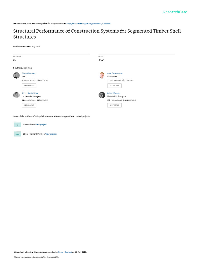 Structural Performance of Construction Systems For Segmented Timber Shell Structures | PDF ...