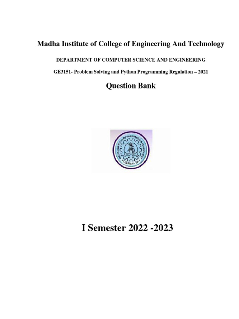 Python Question Bank 1 | PDF | Python (Programming Language) | Algorithms Python Question Bank 1 | PDF | Python (Programming Language) | Algorithms