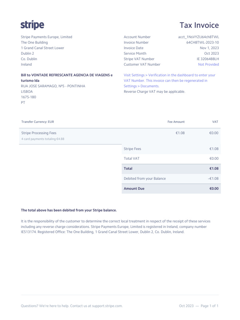 Stripe Invoice for Oct 2023 | PDF | Invoice | Value Added Tax