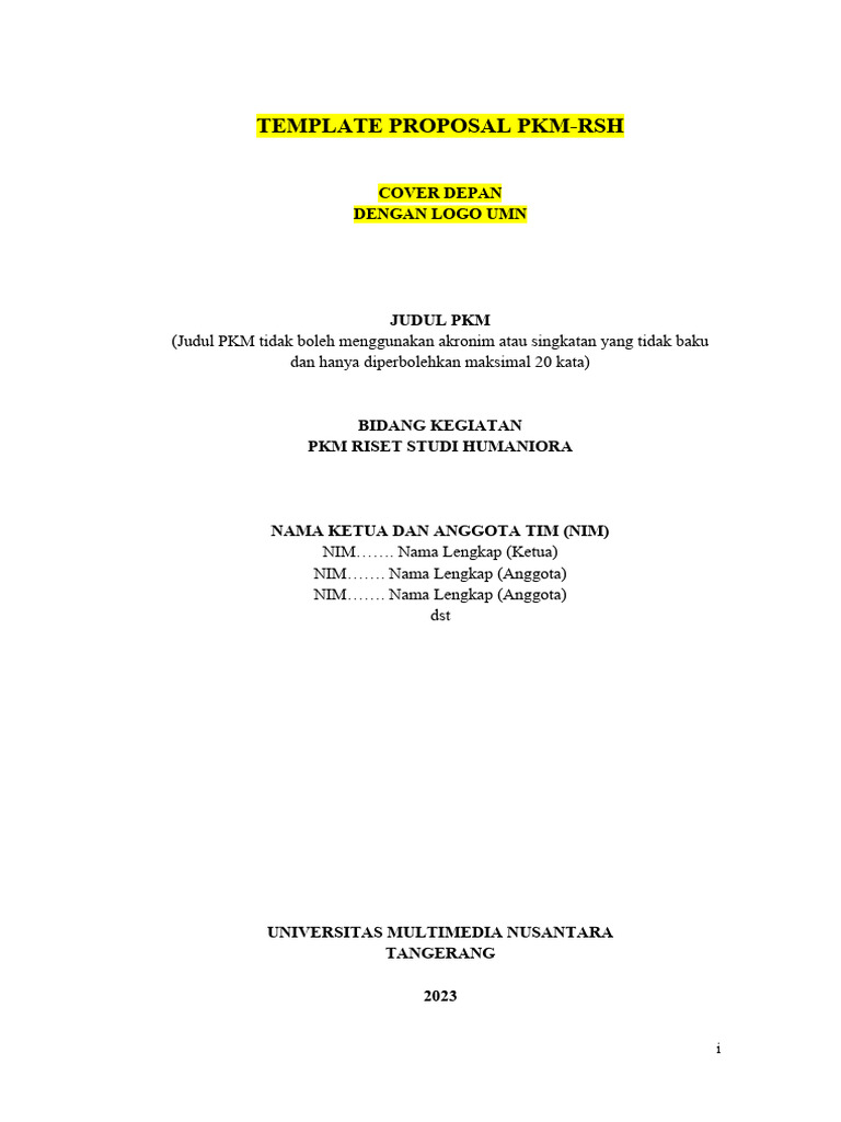 Template Proposal Dan Laporan PKM-RSH | PDF