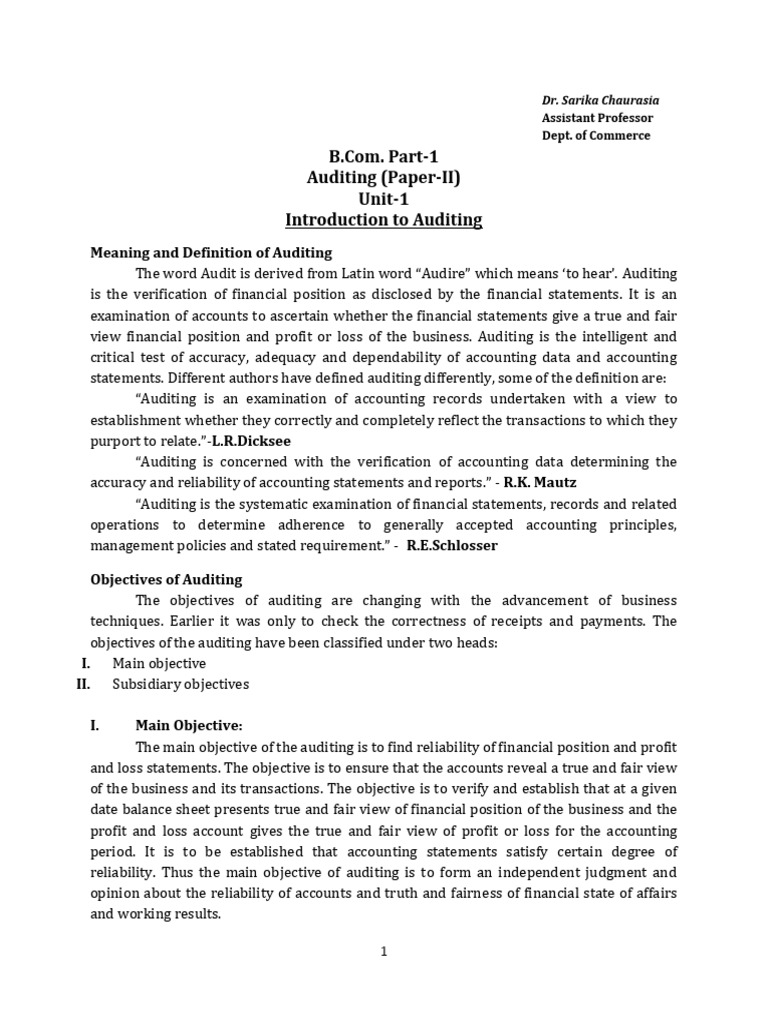 Auditing (Paper-II) Unit-1 Introduction To Auditing: Meaning and ...