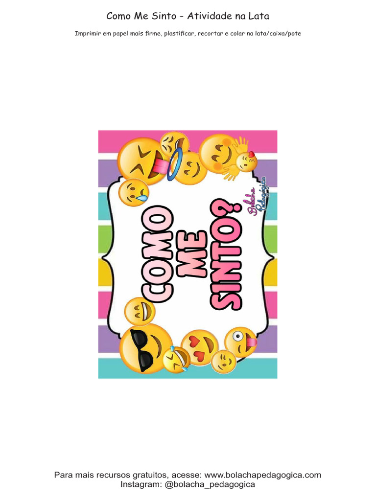 Como Me Sinto Atividade Na Lata Bolacha Pedagogica | PDF