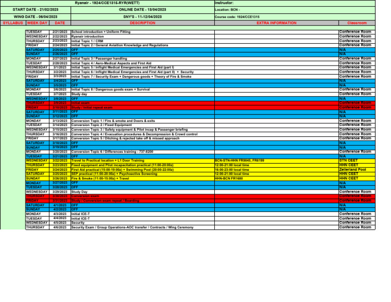 Aviation Training Schedule 2023 | PDF | Aviation | Safety