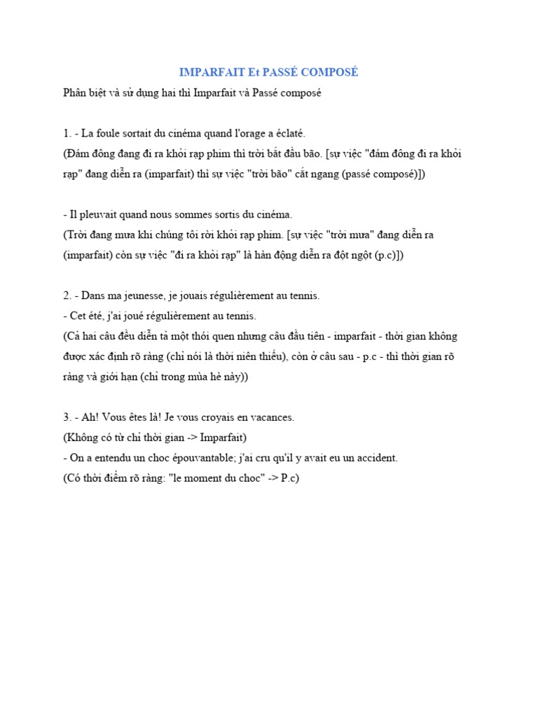 Imparfait Et Passé Composé | PDF
