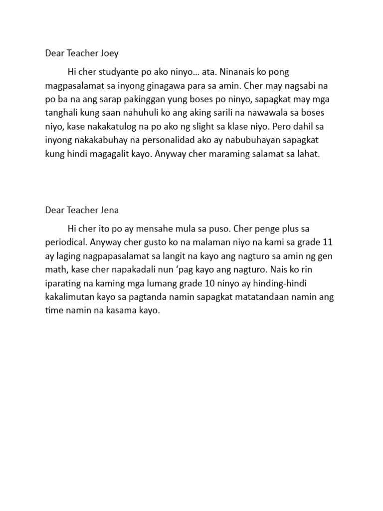 Dear Teacher Joey | PDF