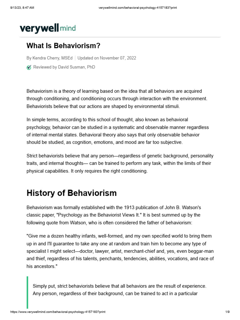 Understanding Behaviorism in Psychology | PDF | Behaviorism | Reinforcement
