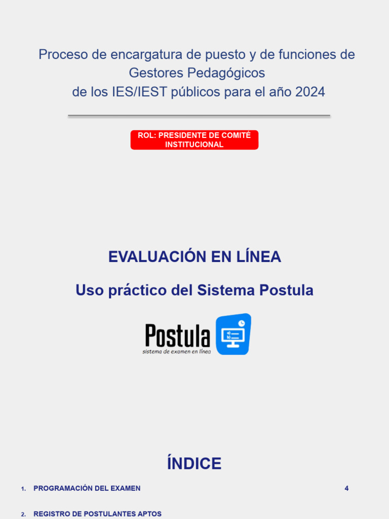 Ppt Instructivo Sistema Postula Rol Presidente de Comité Institucional 2023.Vff (1) (1) | PDF ...