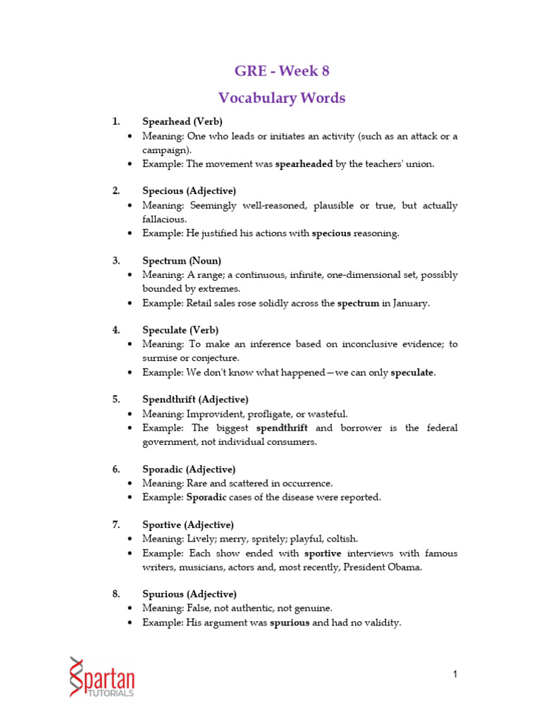 Week 8 Vocabulary | PDF | Adjective | Verb