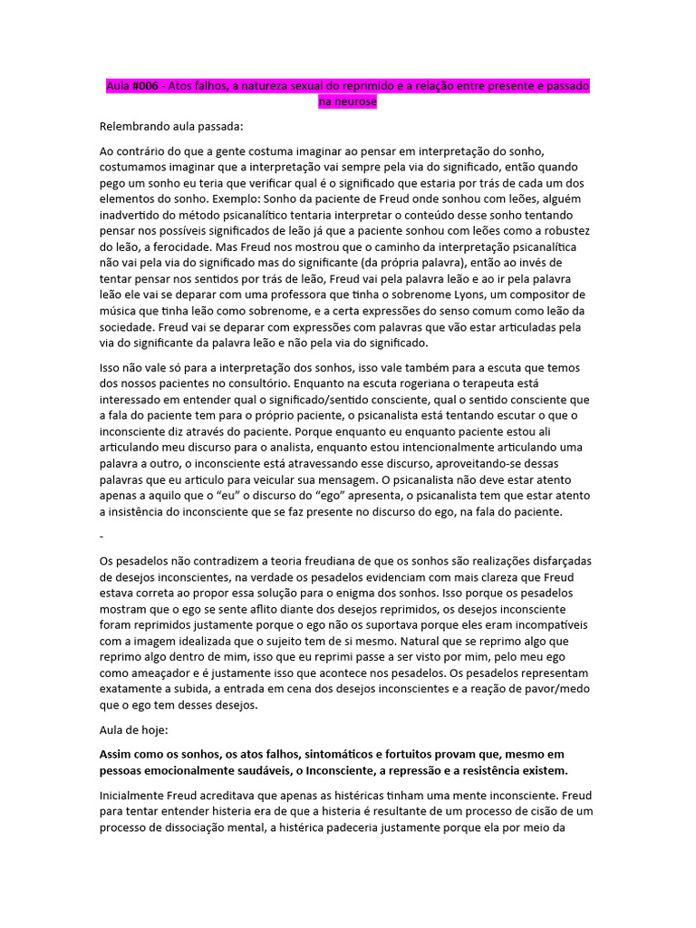 Atos Falhos, A Natureza Sexual Do Reprimido | PDF | Psicanálise ...