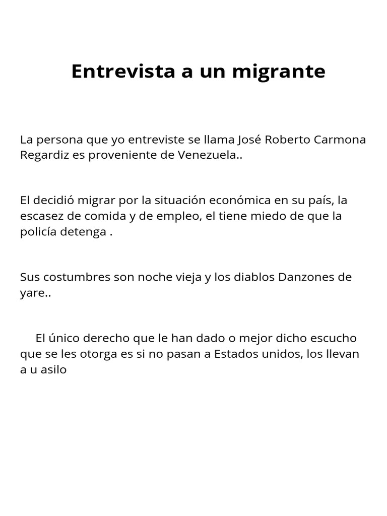 Entrevista A Un Migrante Julian - 20231113 - 065427 - 0000 | PDF