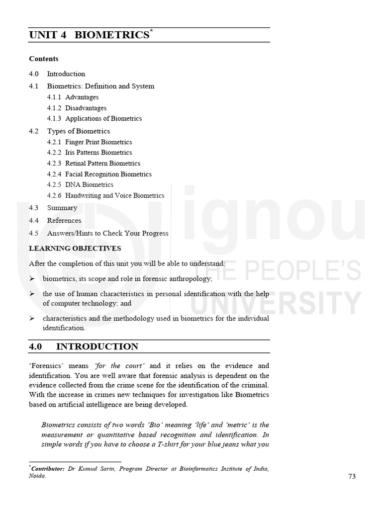 Unit 4 Biometric | PDF | Fingerprint | Biometrics