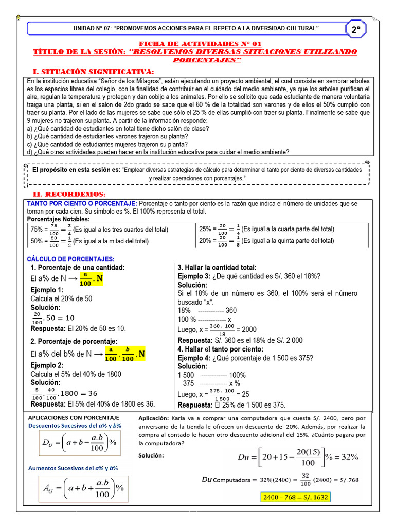 Ficha 1 - 2do - Eda7 1 | PDF | Porcentaje