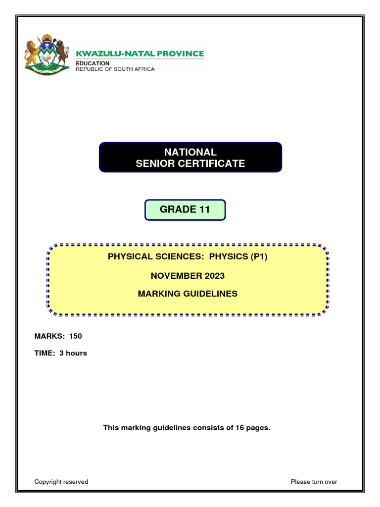 Physical Sciences P1 Nov 2023 GRADE 11 MEMO | PDF | Force | Electricity