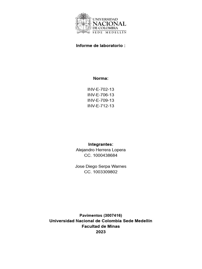Informe de Laboratorio:: INV-E-702-13 INV-E-706-13 INV-E-709-13 INV-E ... Informe de Laboratorio:: INV-E-702-13 INV-E-706-13 INV-E-709-13 INV-E ...