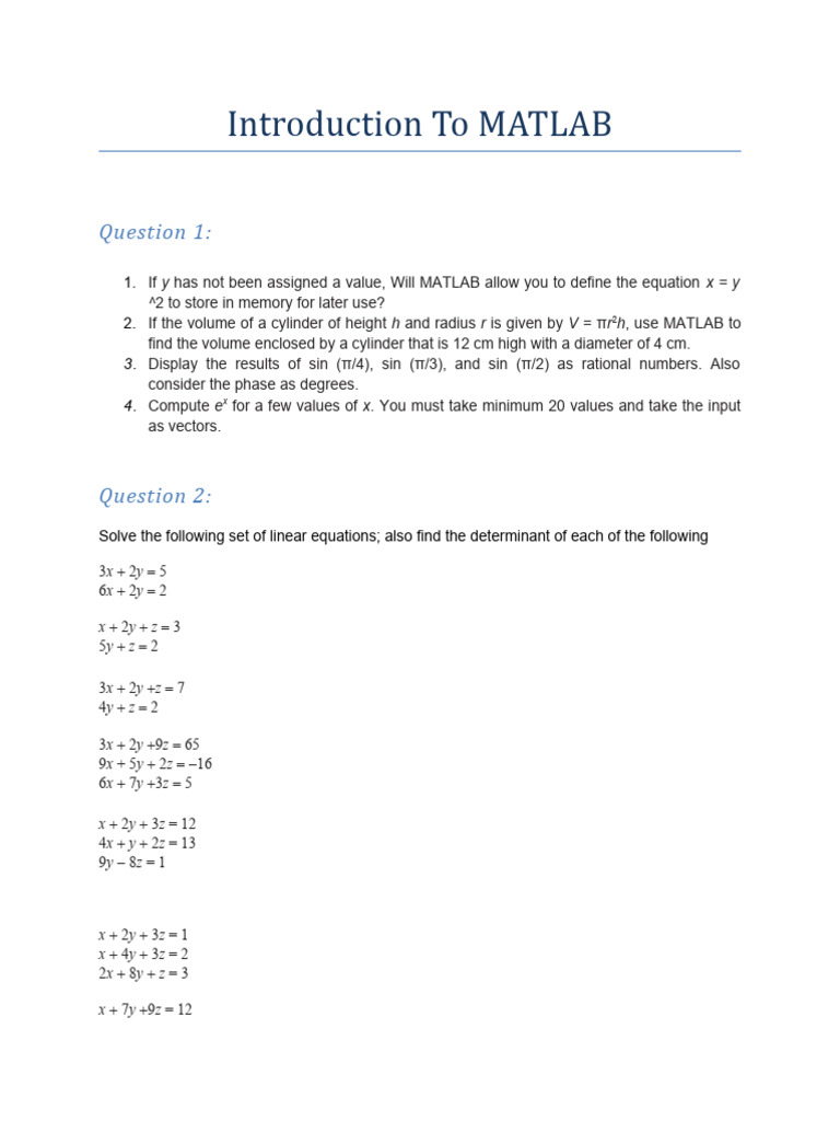 Second Lab | PDF | Matlab | Determinant
