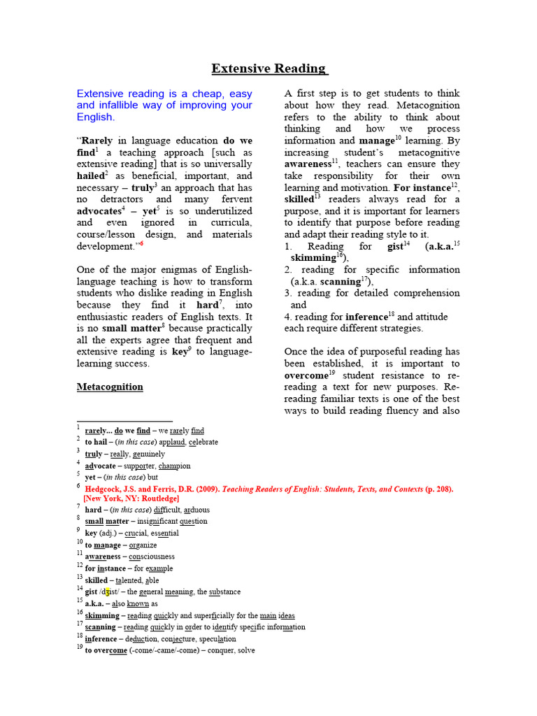 Extensive Reading | PDF | Second Language | Reading Comprehension