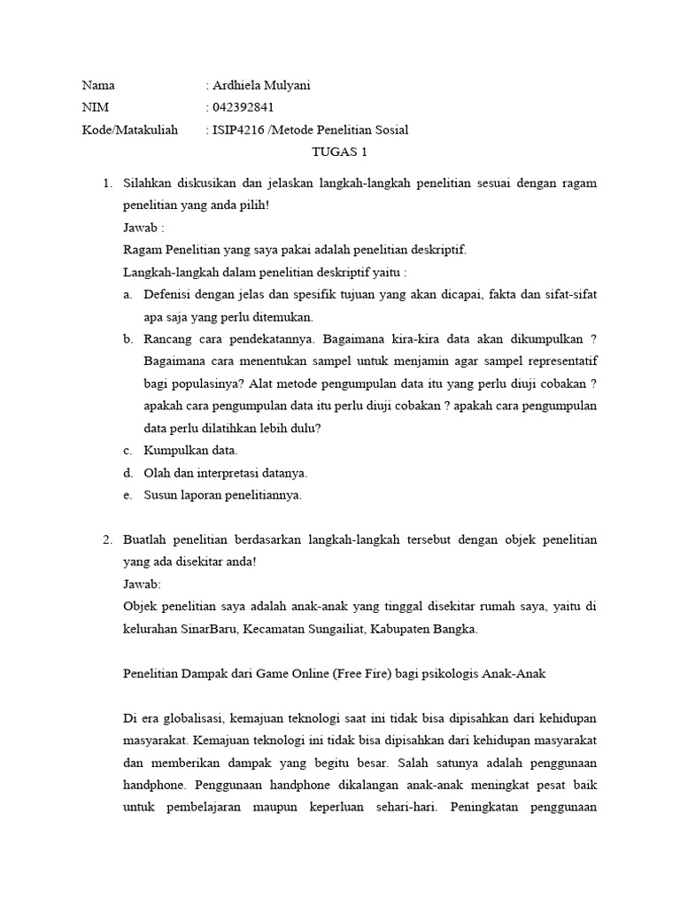 Tugas 1 Metode Penelitian Sosial | PDF | Ilmu Sosial