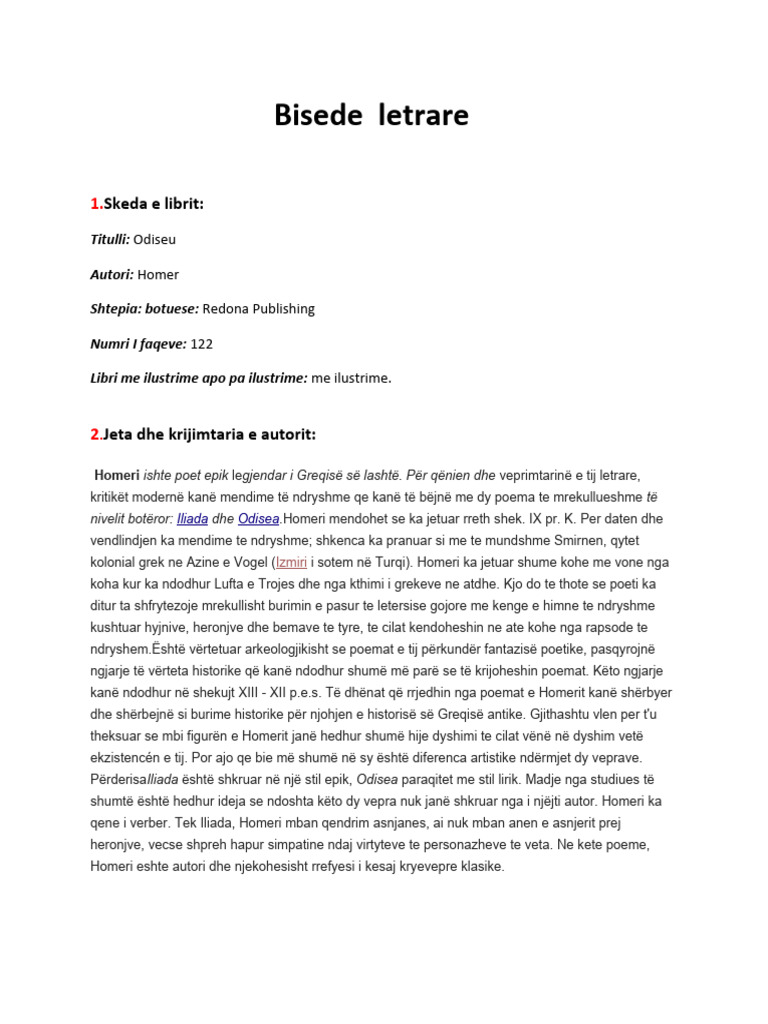 Bisede Letrare 1 Skeda e Librit | PDF