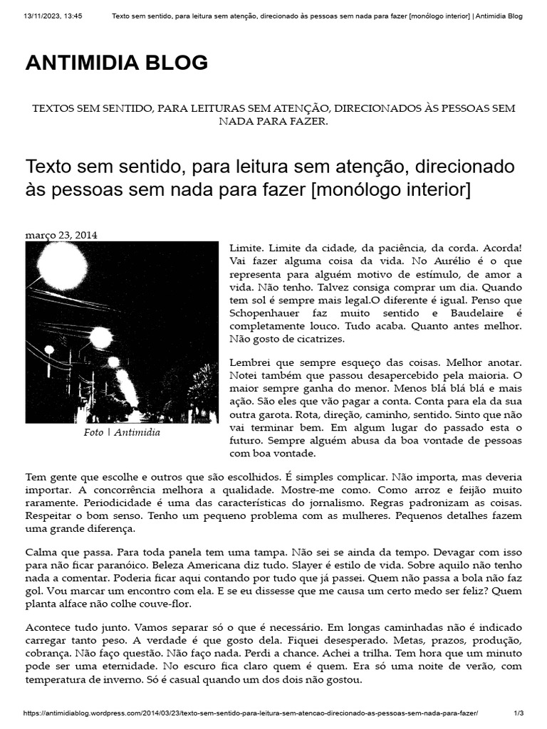 Texto Sem Sentido, para Leitura Sem Atenção, Direcionado Às Pessoas Sem ...