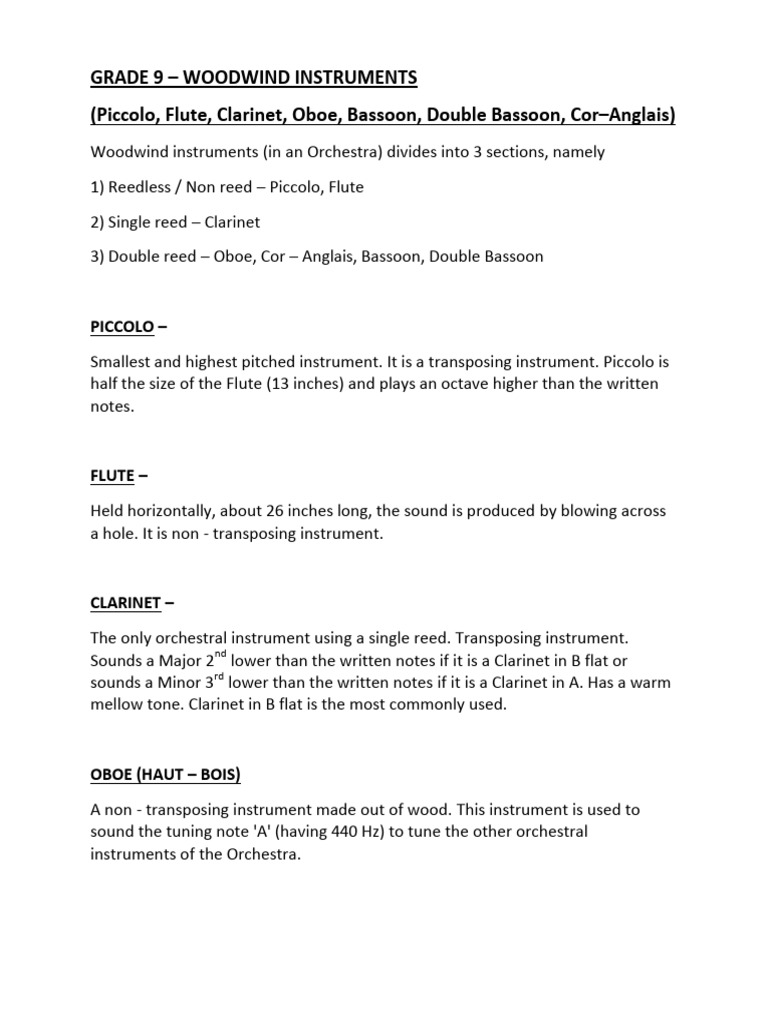 GRADE 9 - Woodwind Instruments | PDF