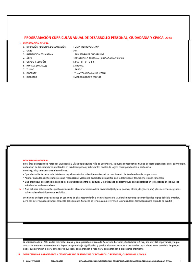 Planificacion Anual DPCC 2do Laurau | PDF | Evaluación