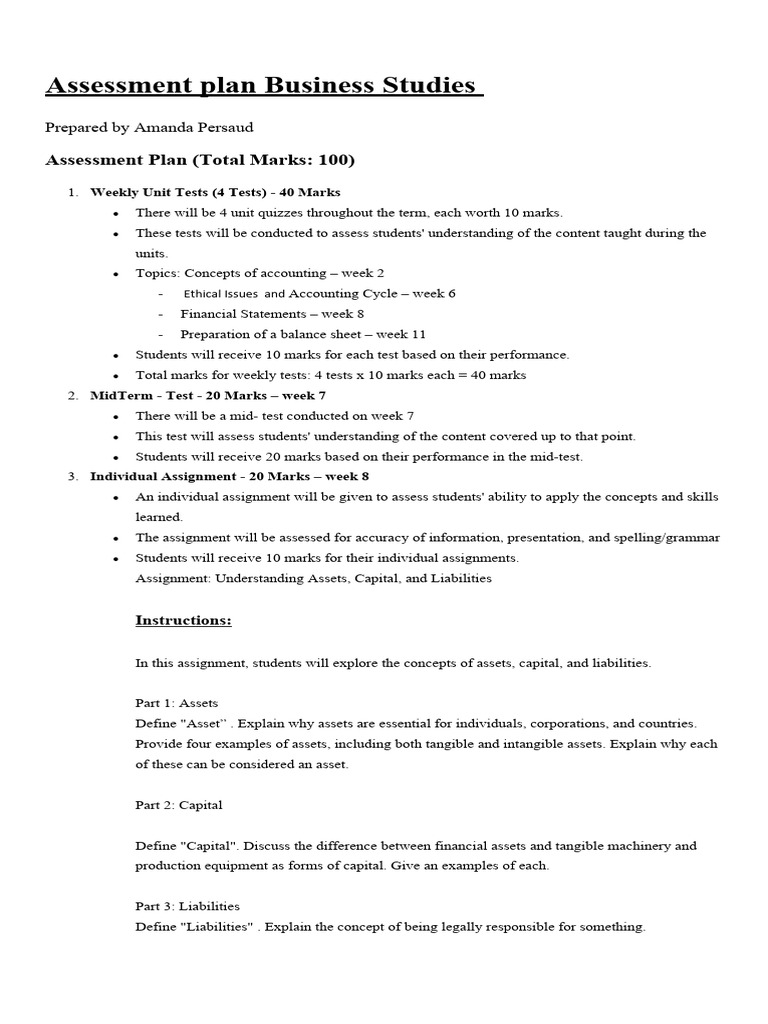 Assessment Plan Business Studies | PDF | Balance Sheet | Business Economics