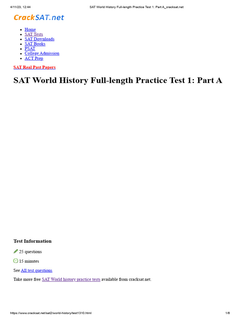 SAT World History Practice Test 1 | PDF | Sat | Muhammad