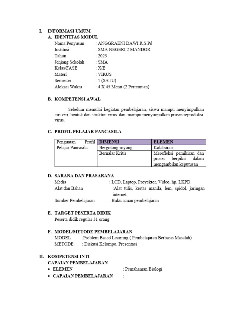 Modul PPL Ciri DN Bentuk Virus | PDF | Karier & Perkembangan ...