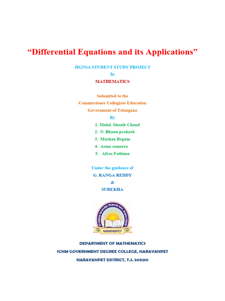 "Differential Equations and Its Applications": Jignsa Student Study ...