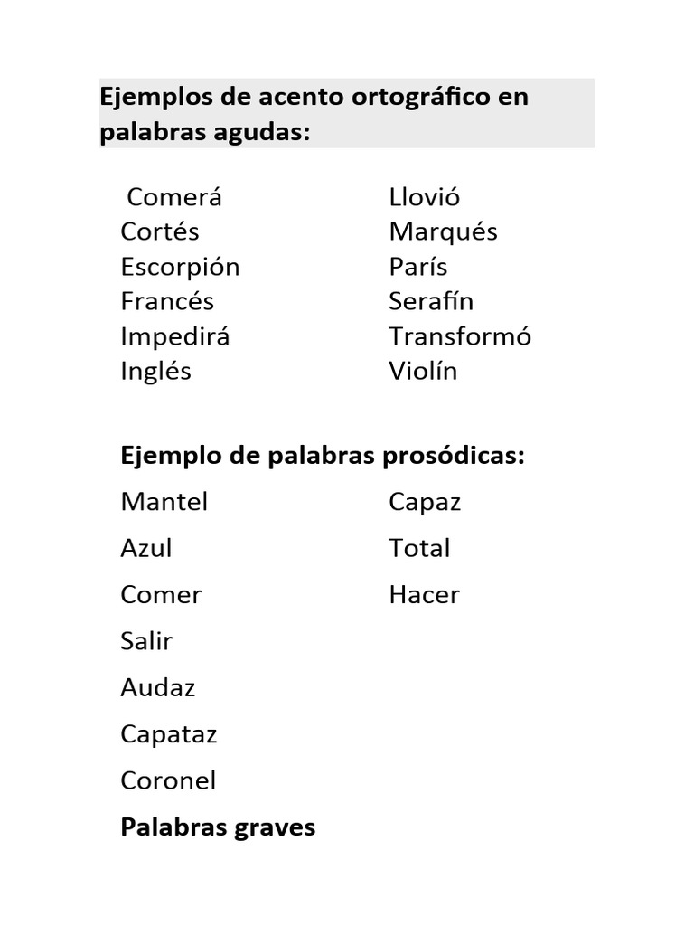 Ejemplos de acento ortográfico | PDF | Poesía