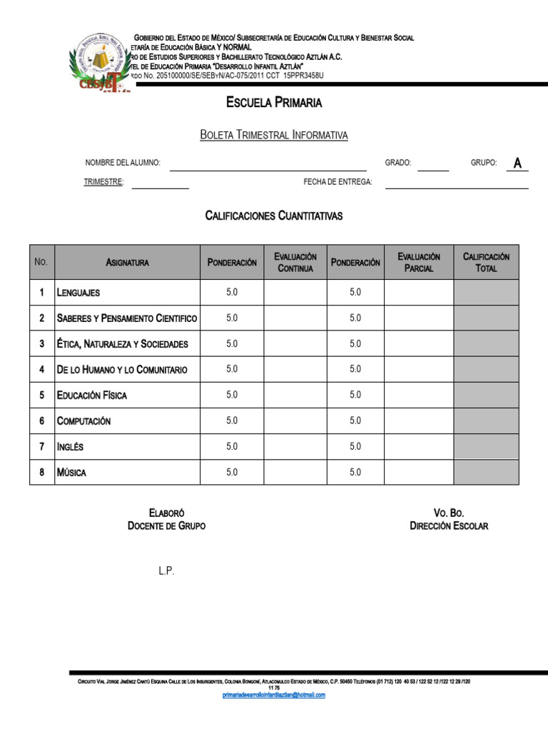 FORMATO DE BOLETAS DE EVALUACIÓN | PDF | Educación primaria