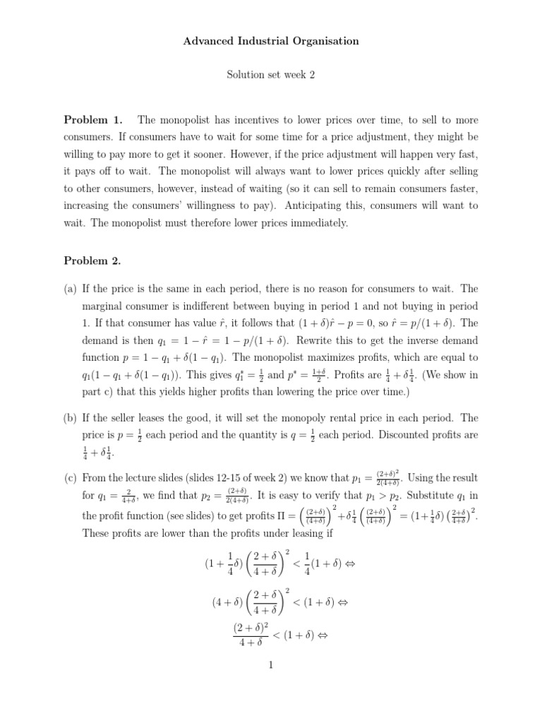 Advanced Industrial Organization - Exercises An Solutions - Week 2 ...