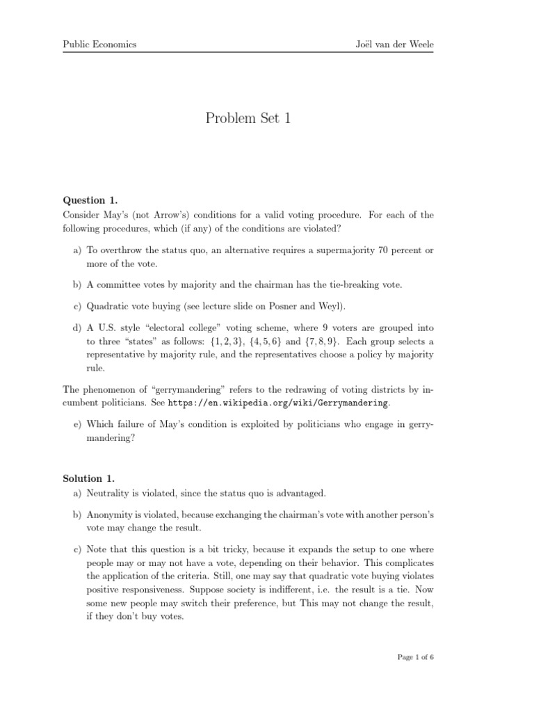 Problem Set With Solutions - Public Economics | PDF | Voting | Decision ...