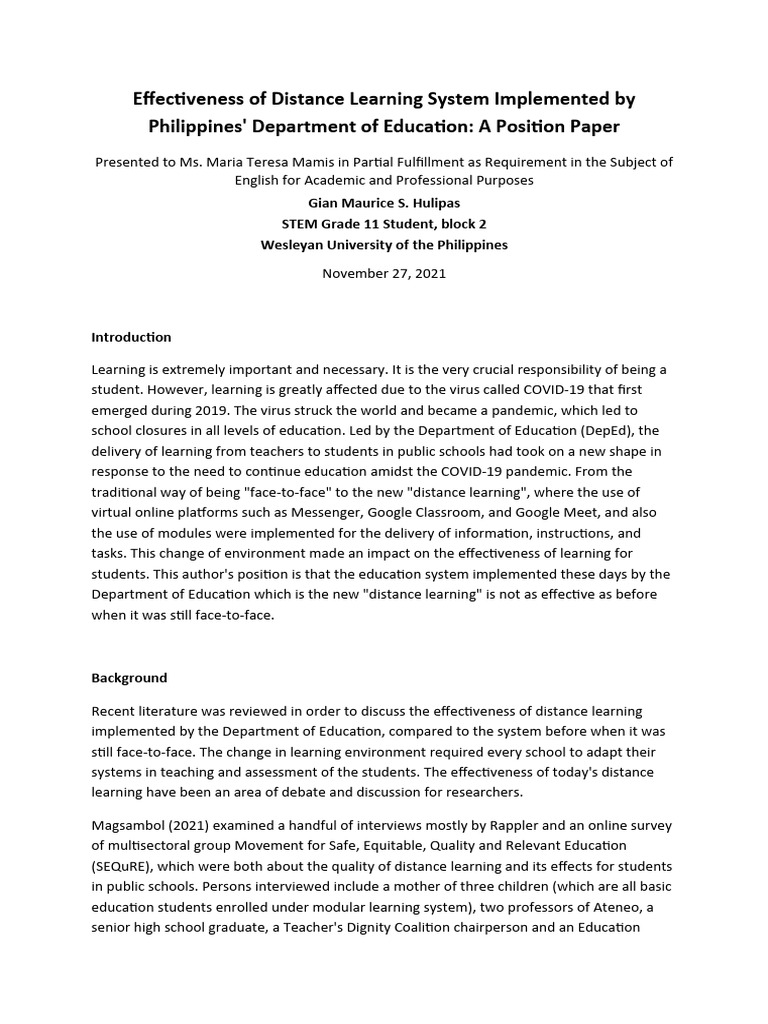 Effectiveness of Distance Learning System Implemented by Philippines'-WPS Office | PDF ...