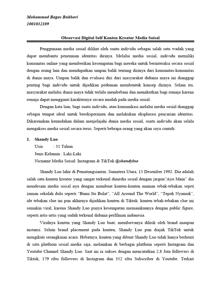 Observasi Digital Self Konten Kreator Media Soisal | PDF