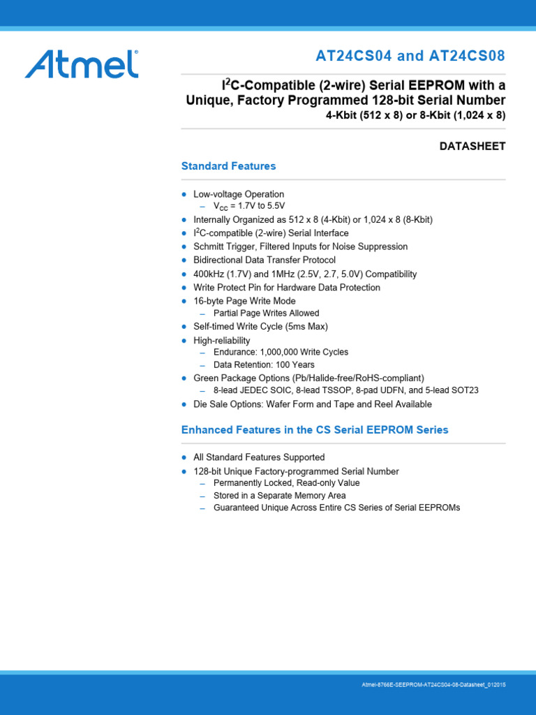 Atmel 8766 Seeprom At24cs04 08 Datasheet ATMLH236 | PDF | Computer ...