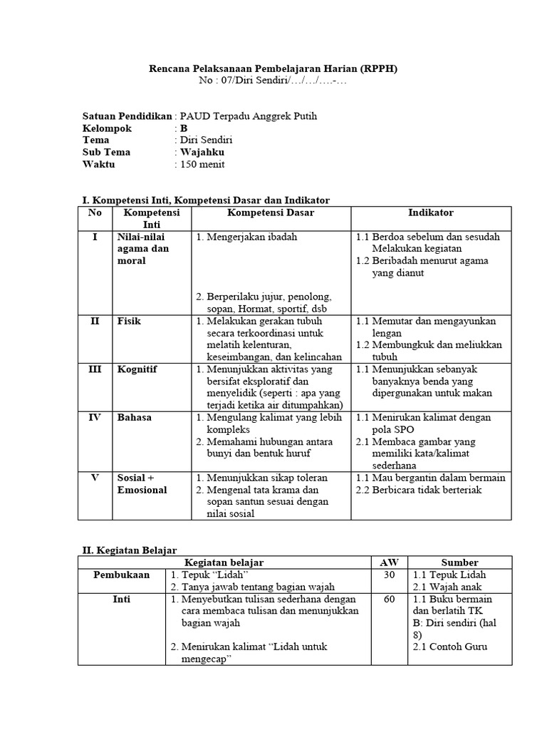 RPPH 1 | PDF | Pengembangan Diri