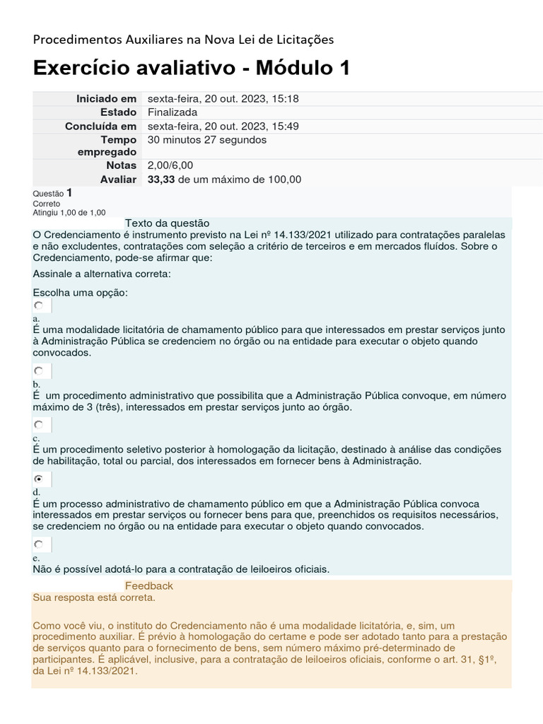 Exercício Avaliativo - Procedimentos Auxiliares Na Nova Lei de ...
