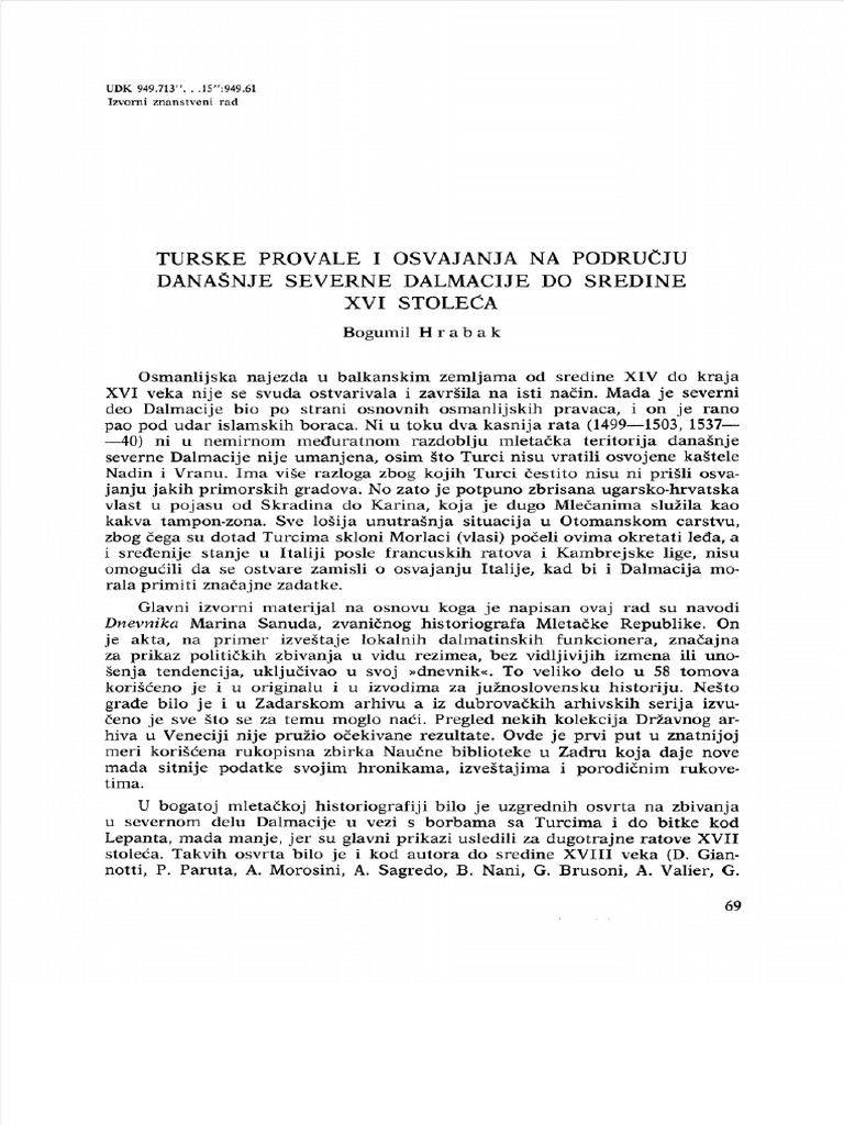 Bogumil Hrabak Turske Provale I Osvajanja Na Podrucju Danasnje Sjeverne | PDF