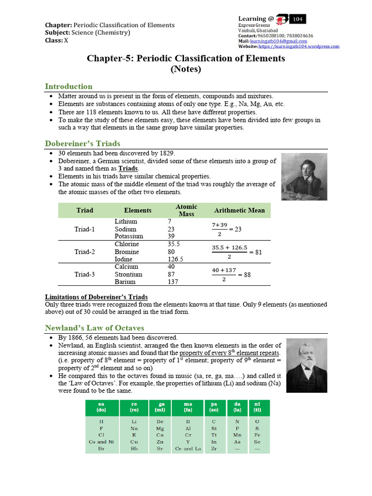 Periodic Classification of Elements Notes | PDF | Ion | Periodic Table