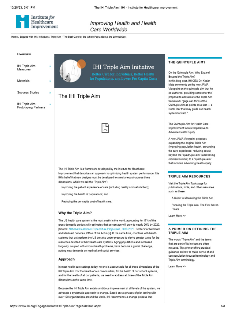 The IHI Triple Aim - IHI - Institute For Healthcare Improvement | PDF | Health Care | Primary Care