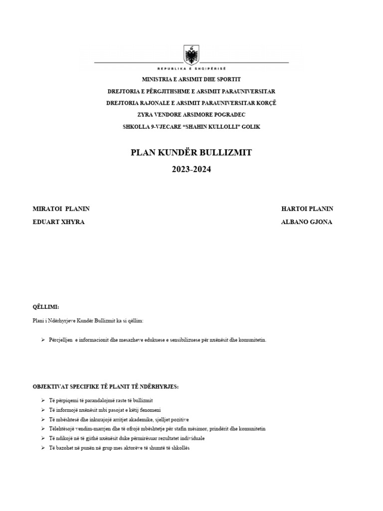Plan-nderhyrje_Bullizmi 1 | PDF