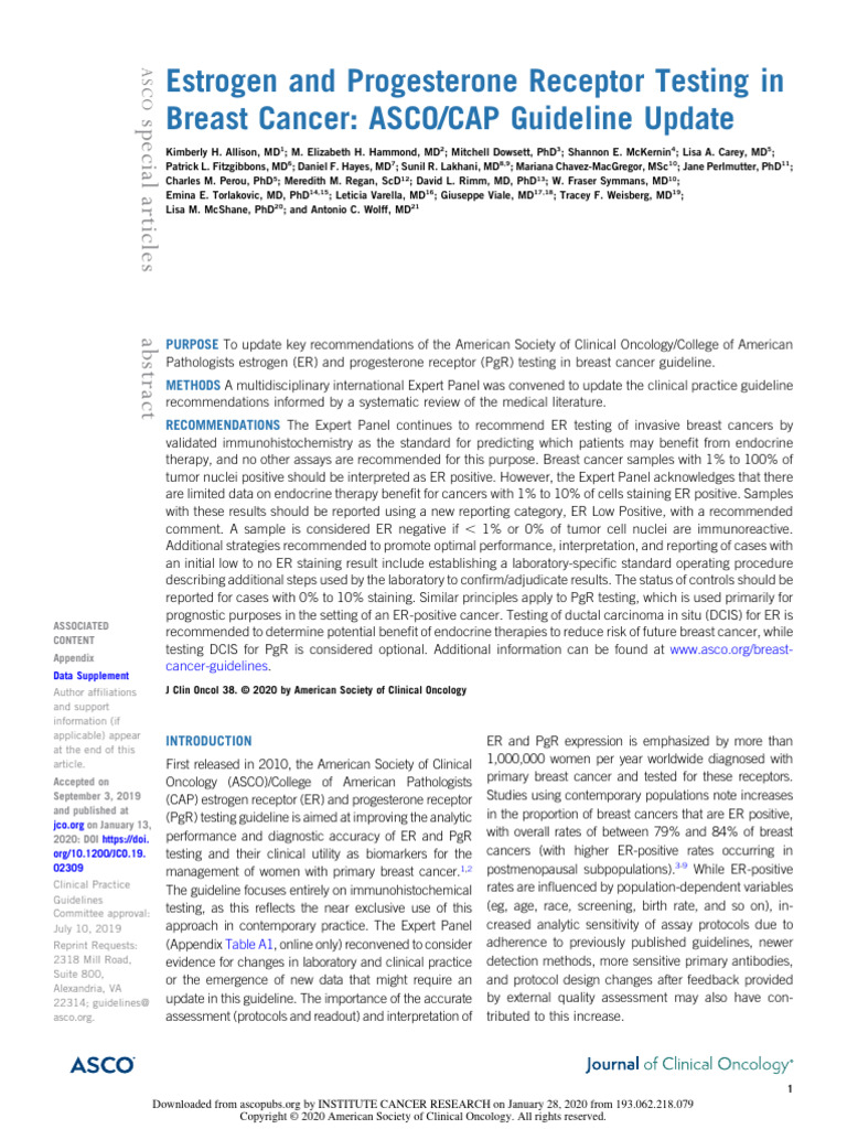 Guidelines Estrogen Receptor Testing | PDF | Immunohistochemistry ...