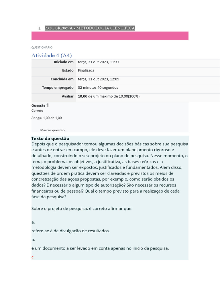 Atividade 4 (A4) | PDF | Science | Plágio